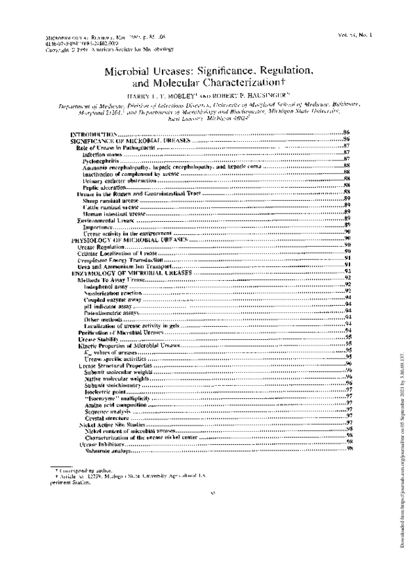 (PDF) Microbial ureases: significance, regulation, and molecular ...