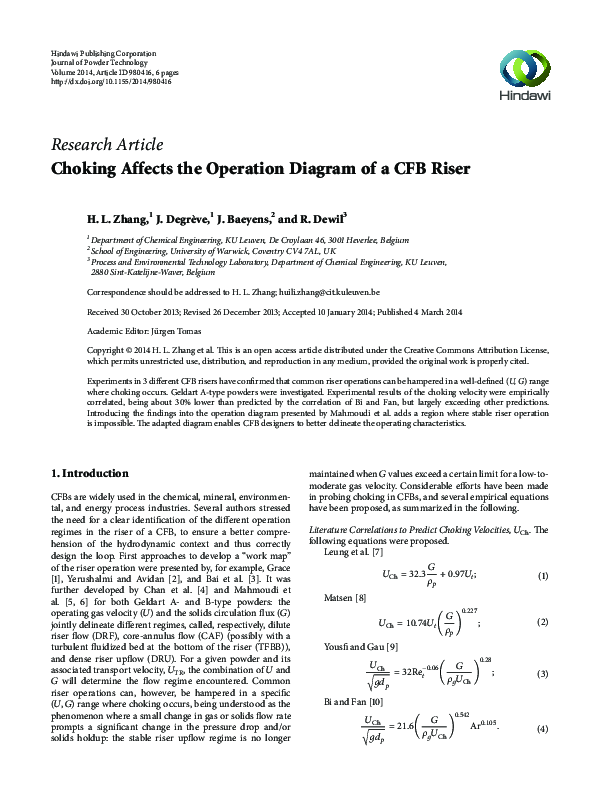 (PDF) Choking Affects the Operation Diagram of a CFB Riser