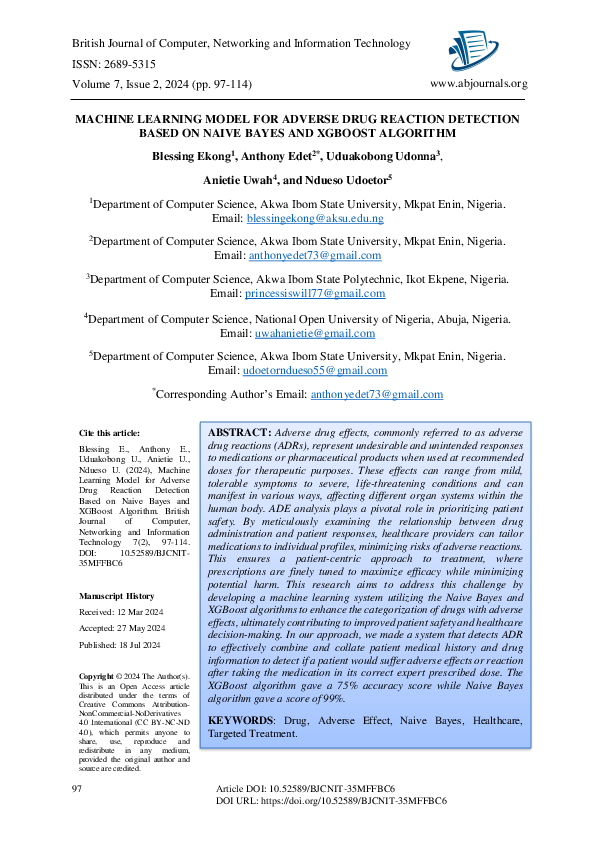 (PDF) MACHINE LEARNING MODEL FOR ADVERSE DRUG REACTION DETECTION BASED ON NAIVE BAYES AND ...