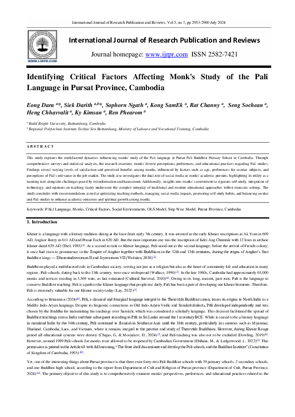 (PDF) Identifying Critical Factors Affecting Monk's Study of the Pali ...