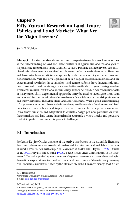 (PDF) Fifty Years of Research on Land Tenure Policies and Land Markets ...