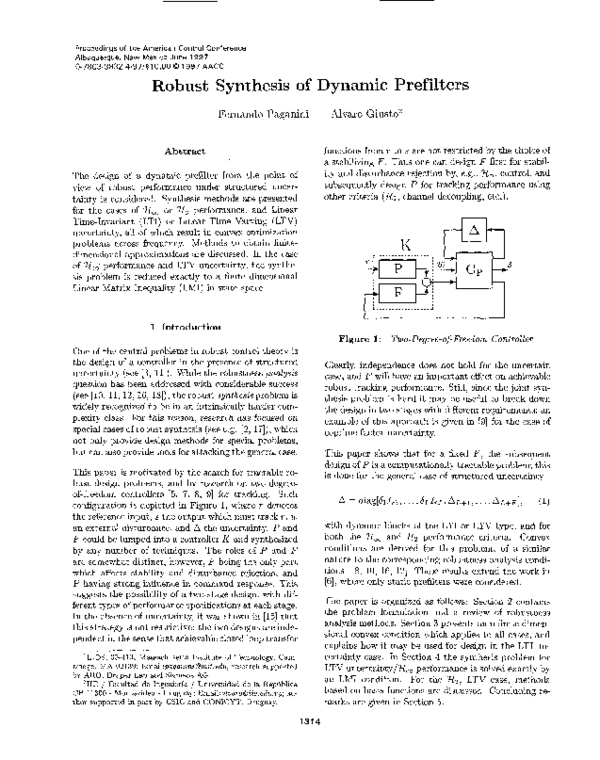 (PDF) Robust synthesis of dynamic prefilters