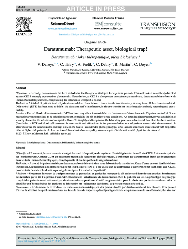 (PDF) Daratumumab: Therapeutic asset, biological trap!