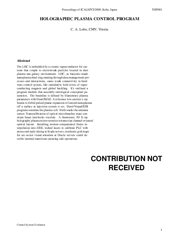 (PDF) Holographic Plasma Control Program