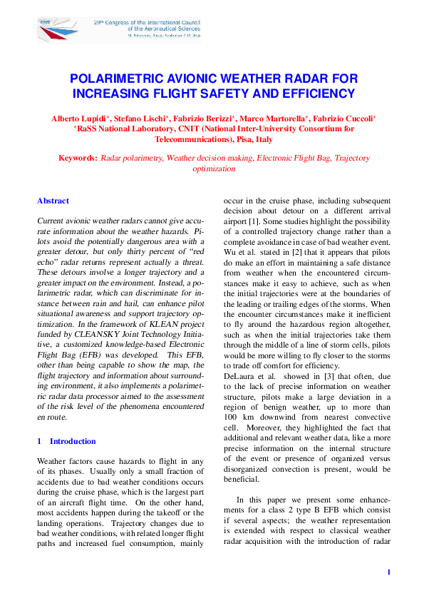 (PDF) Polarimetric Avionic Weather Radar for Increasing Flight Safety and Efficiency