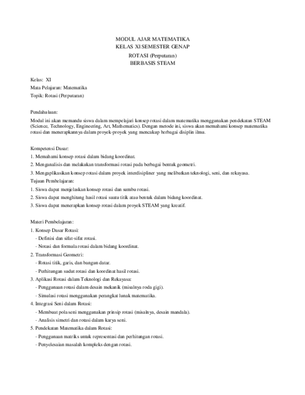 (PDF) MODUL AJAR MATEMATIKA MATERI ROTASI BERBASIS STEAM