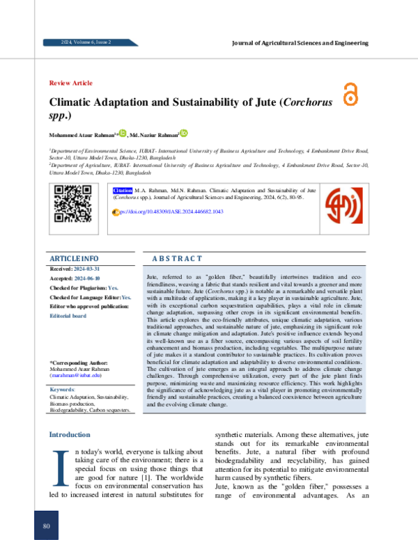 (PDF) Climatic Adaptation and Sustainability of Jute (Corchorus spp.)
