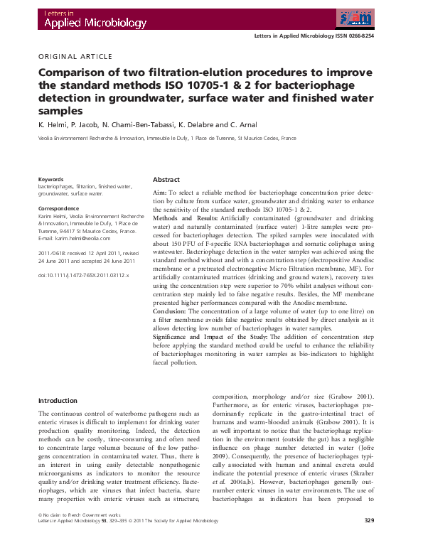 (PDF) Comparison of two filtration-elution procedures to improve the standard methods ISO 10705 ...