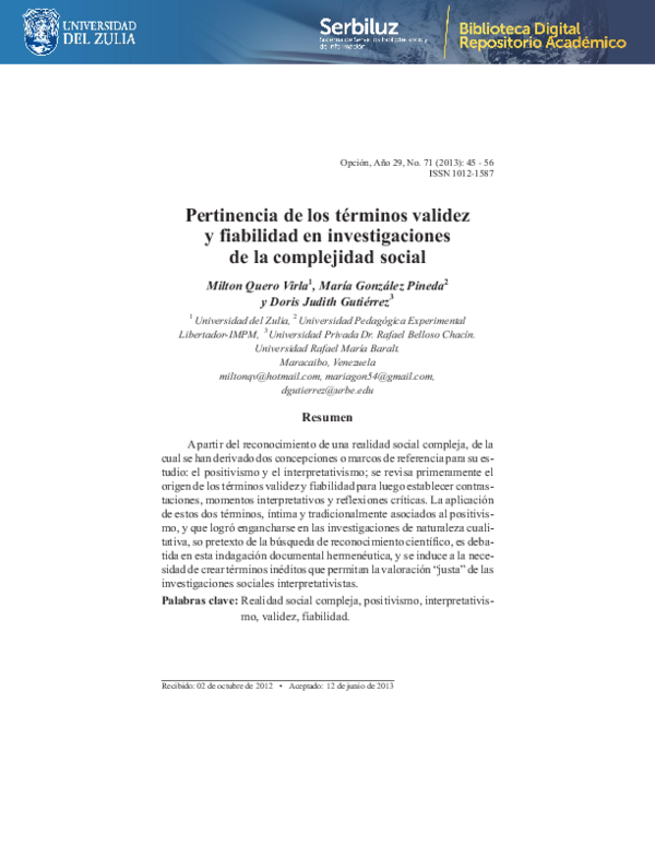 (PDF) Pertinencia de los términos validez y fiabilidad en ...