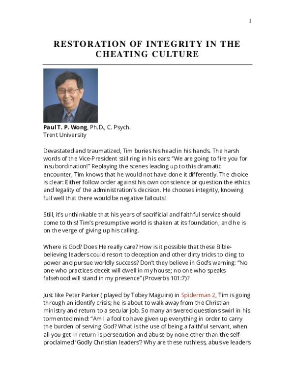 (PDF) Restoration of integrity in the cheating culture