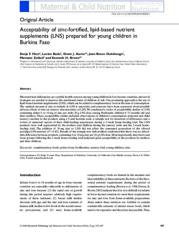 (PDF) Acceptability of zinc-fortified, lipid-based nutrient supplements ...