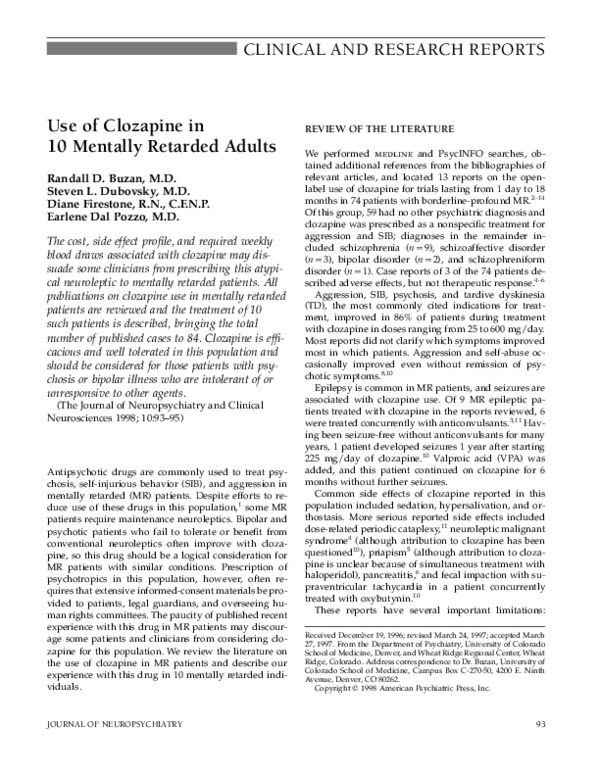 Use of Clozapine in 10 Mentally Retarded Adults