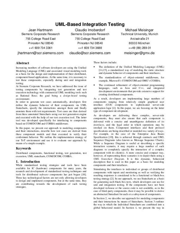 Pdf Uml Based Integration Testing