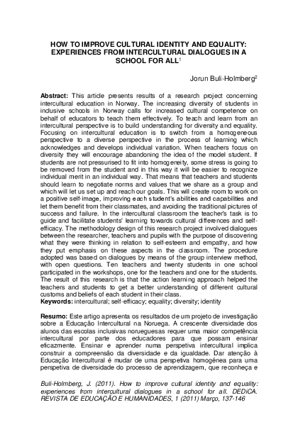 (PDF) How to improve cultural identity and equality: experiences from ...