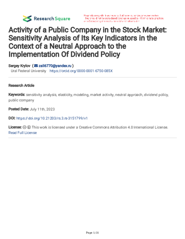 (PDF) Activity of a Public Company in the Stock Market: Sensitivity ...