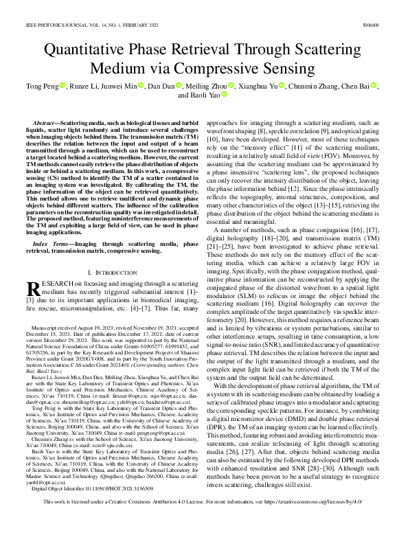 (PDF) Quantitative Phase Retrieval Through Scattering Medium via ...