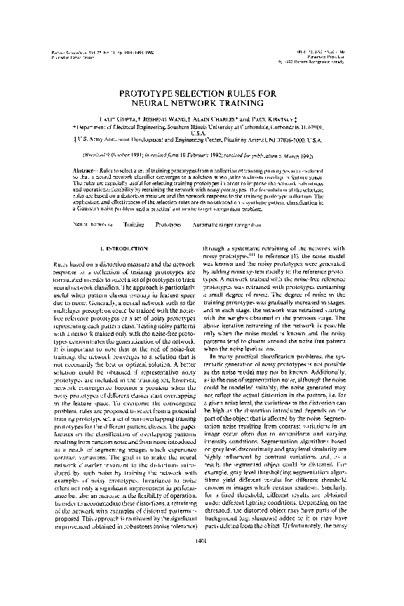 Pdf Prototype Selection Rules For Neural Network Training