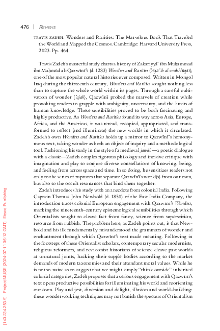 (PDF) Review of Wonders and Rarities: The Marvelous Book That Traveled ...