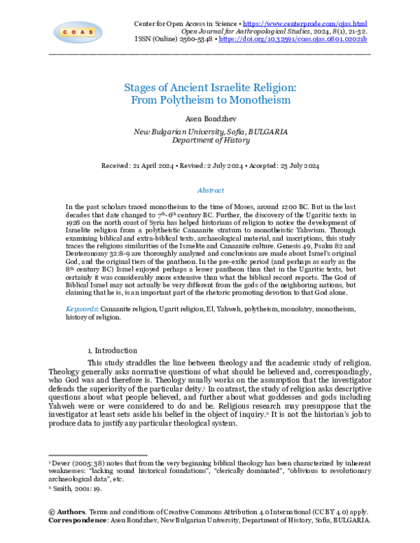 (PDF) Stages of Ancient Israelite Religion: From Polytheism to Monotheism
