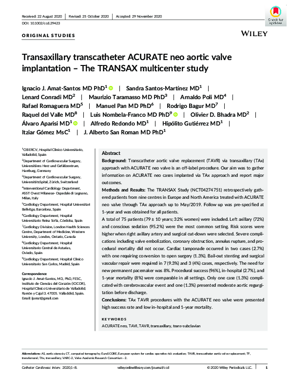 (PDF) Transaxillary transcatheter ACURATE neo aortic valve implantation ...