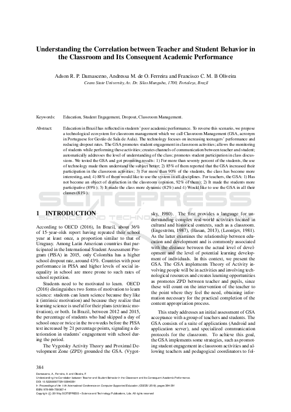 (PDF) Understanding the Correlation between Teacher and Student Behavior in the Classroom and ...
