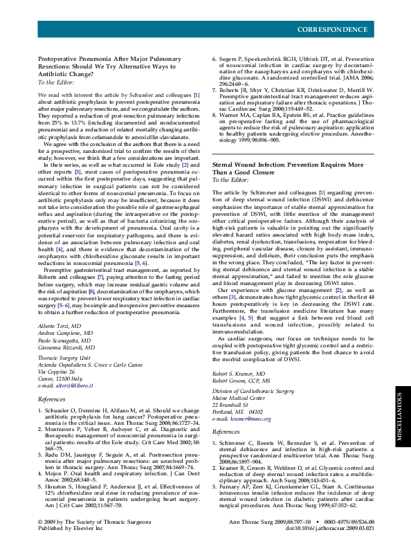 (PDF) Sternal Wound Infection: Prevention Requires More Than a Good Closure