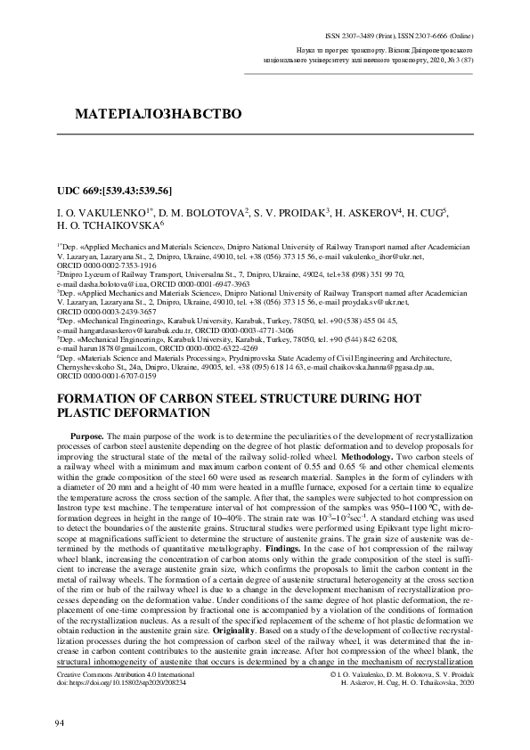 (PDF) Formation of Carbon Steel Structure During Hot Plastic Deformation