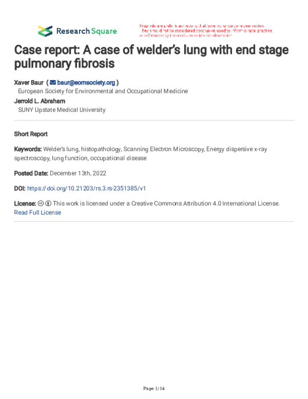 (PDF) Case report: A case of welder’s lung with end stage pulmonary ...