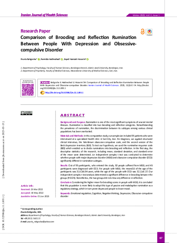 (PDF) Comparison of Brooding and Reflection Rumination Between People ...