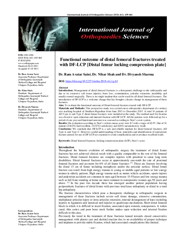 (PDF) Functional outcome of distal femoral fractures treated with DF-LCP [Distal femur locking ...