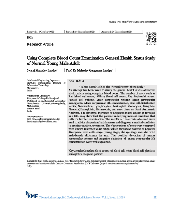 (PDF) Using Complete Blood Count Examination General Health Status ...