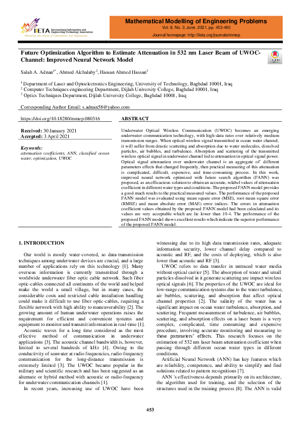 (PDF) Future Optimization Algorithm to Estimate Attenuation in 532 nm Laser Beam of UWOC-Channel ...
