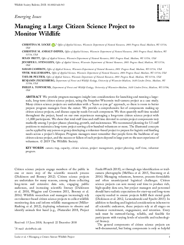 (PDF) Managing a large citizen science project to monitor wildlife