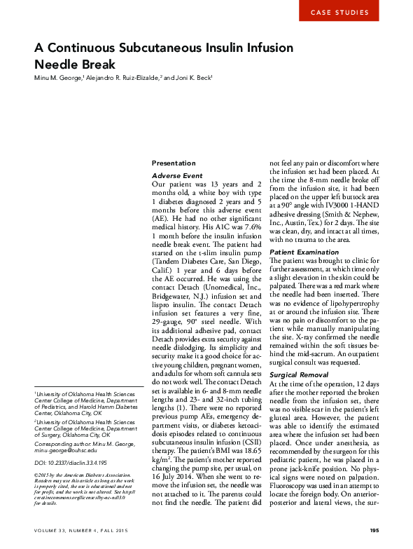 (PDF) A Continuous Subcutaneous Insulin Infusion Needle Break