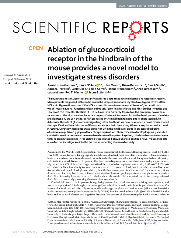 (PDF) Ablation of glucocorticoid receptor in the hindbrain of the mouse ...