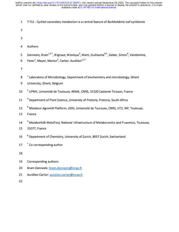 (PDF) Cyclitol Metabolism in Burkholderia Symbionts