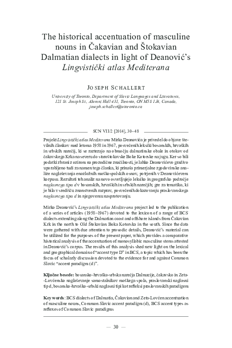 (PDF) The historical accentuation of masculine nouns in Čakavian and ...