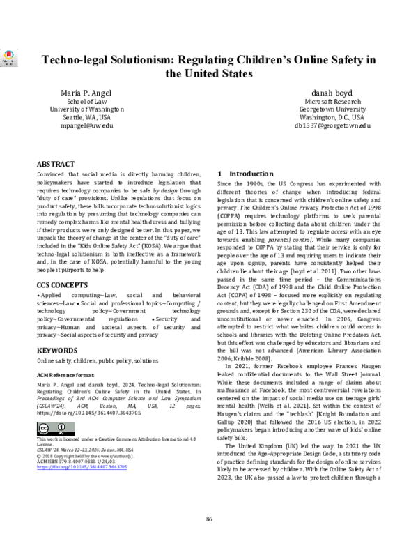 (PDF) Techno-legal Solutionism: Regulating Children's Online Safety in ...