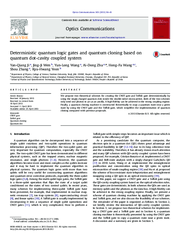 (PDF) Deterministic quantum logic gates and quantum cloning based on ...