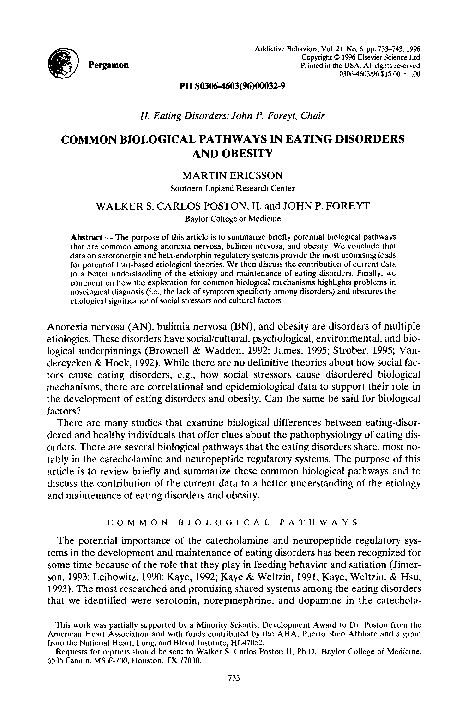 (PDF) Common biological pathways in eating disorders and obesity