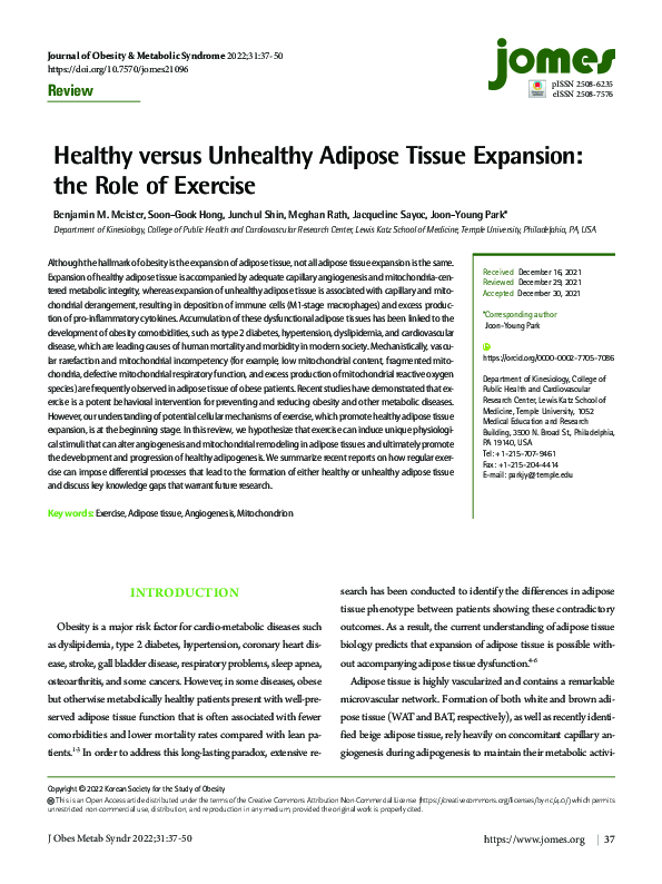 (PDF) Healthy versus Unhealthy Adipose Tissue Expansion: the Role of Exercise