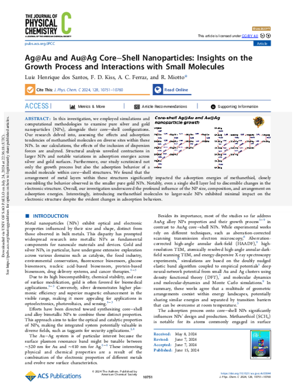 Pdf Ag Au And Au Ag Core−shell Nanoparticles Insights On The Growth Process And Interactions