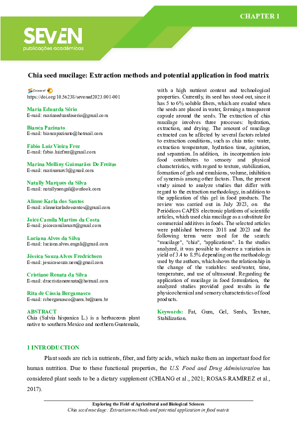 (PDF) Chia seed mucilage: Extraction methods and potential application in food matrix