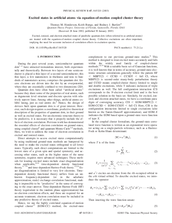 (PDF) Excited states in artificial atoms via equation-of-motion coupled ...