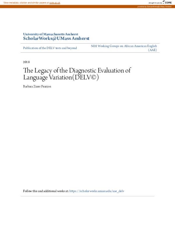 (PDF) The Legacy of the Diagnostic Evaluation of Language Variation(DELV