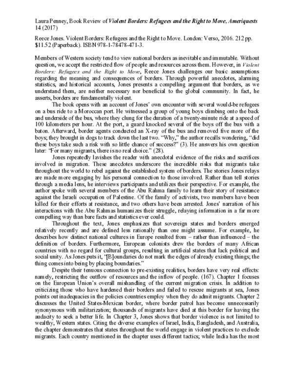 (PDF) Reece Jones, Violent Borders