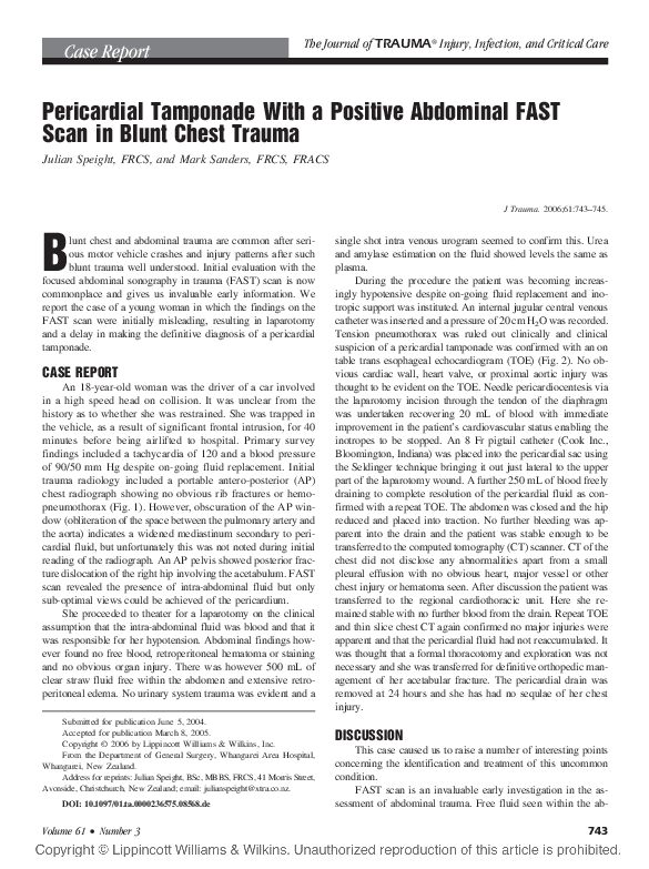 (PDF) Pericardial Tamponade With a Positive Abdominal FAST Scan in ...