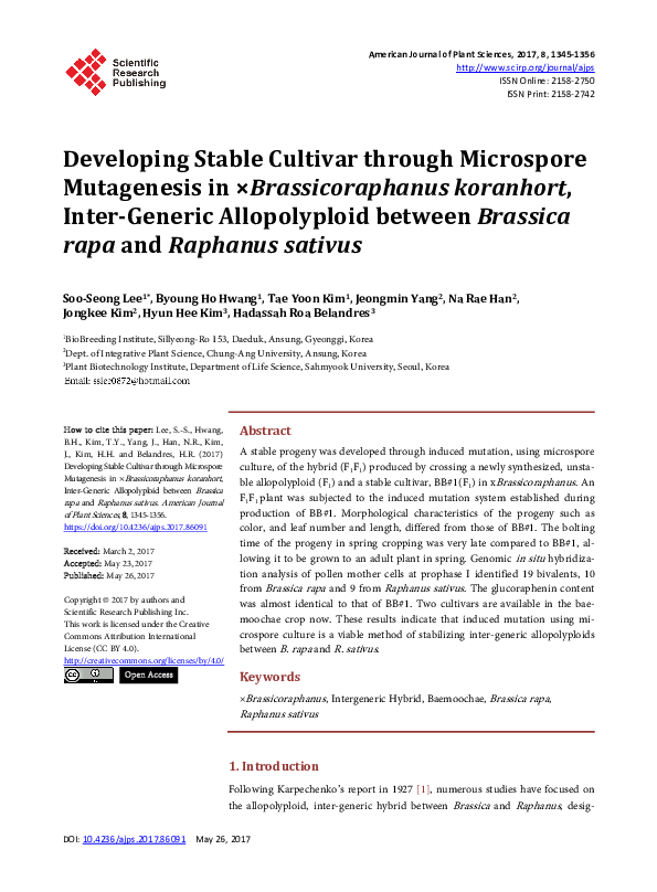 (PDF) Developing Stable Cultivar through Microspore Mutagenesis in × ...