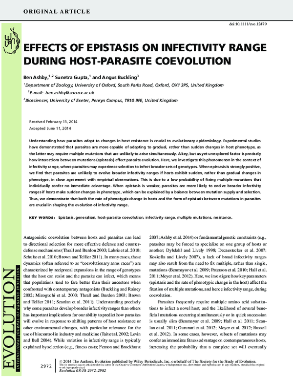 (PDF) Effects of Epistasis on Infectivity Range During Host-Parasite ...