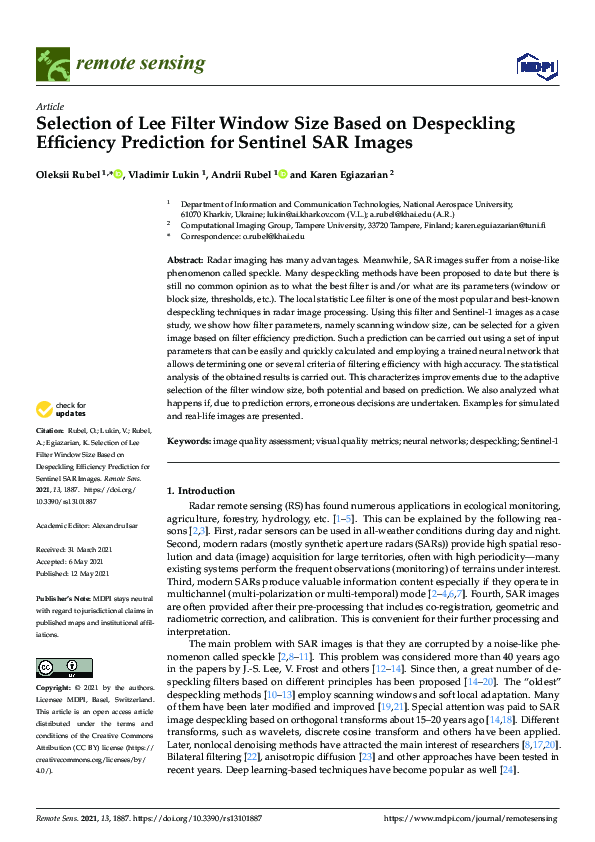 (PDF) Selection of Lee Filter Window Size Based on Despeckling ...
